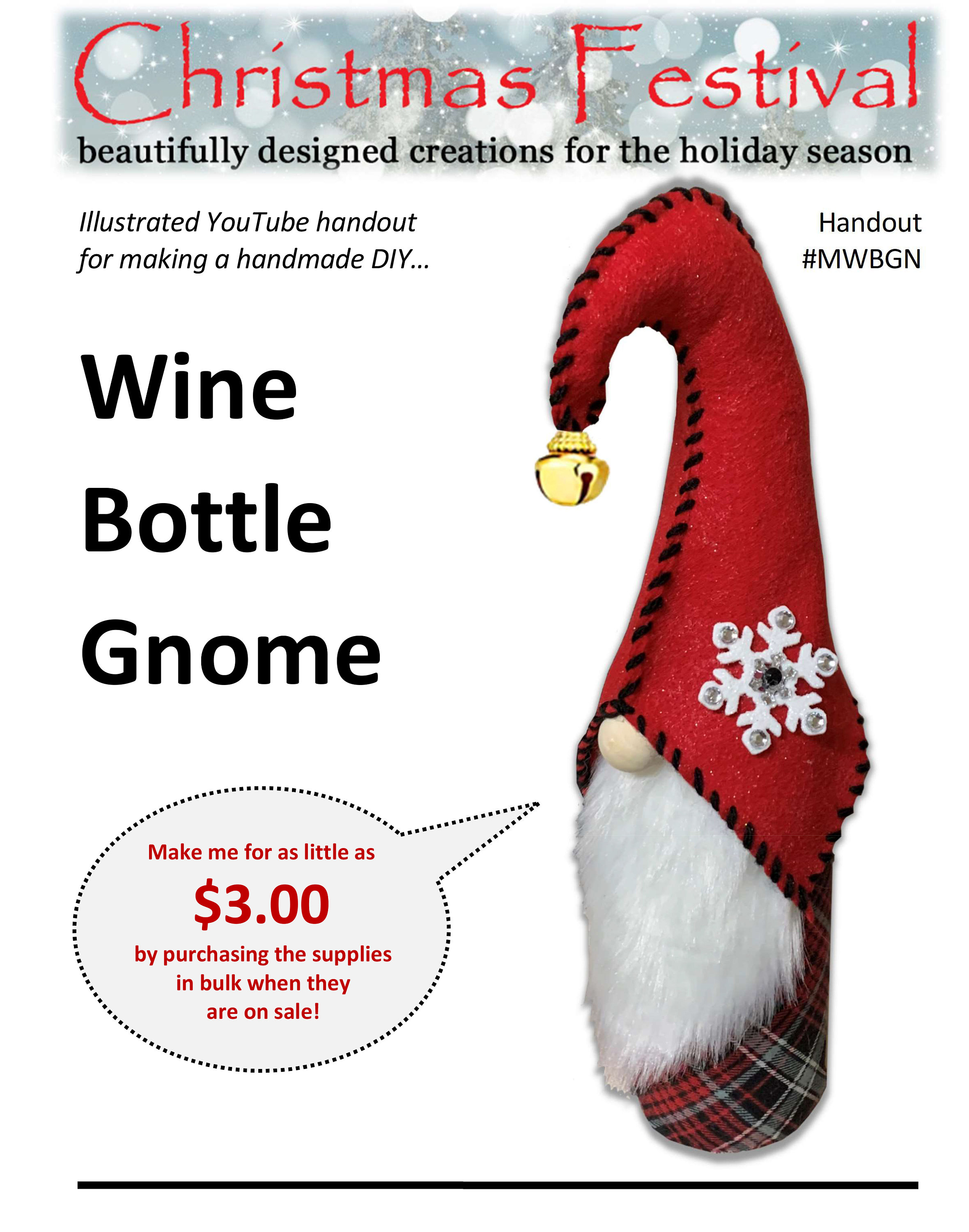 Printable Handout (NOT TUTORIAL) for Wine Bottle Gnome With Jingle Bell ...