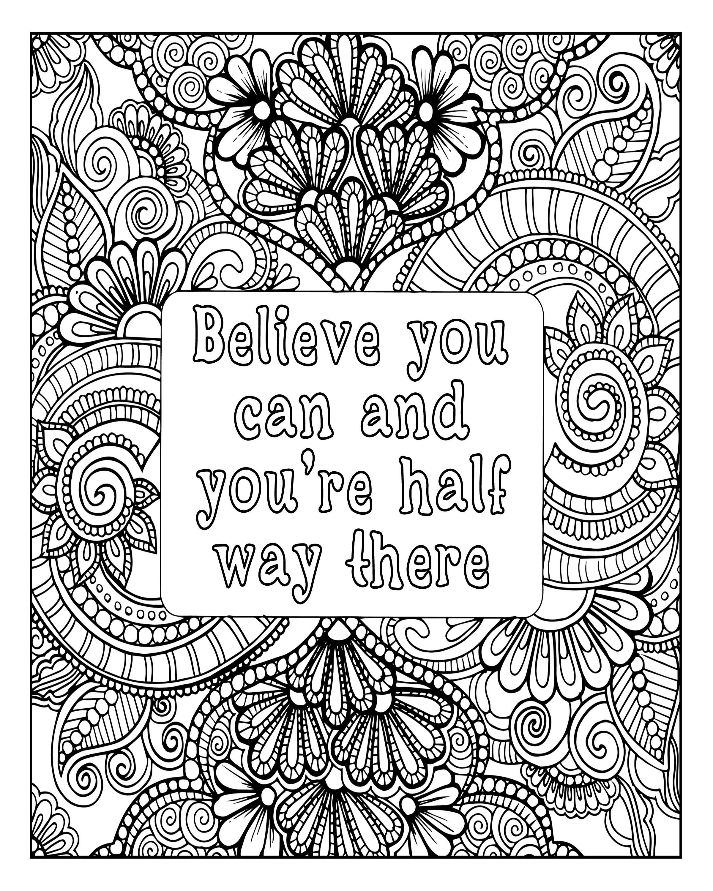 Inspirational Quotes Coloring Pages for Adults. Zentangle Digital ...