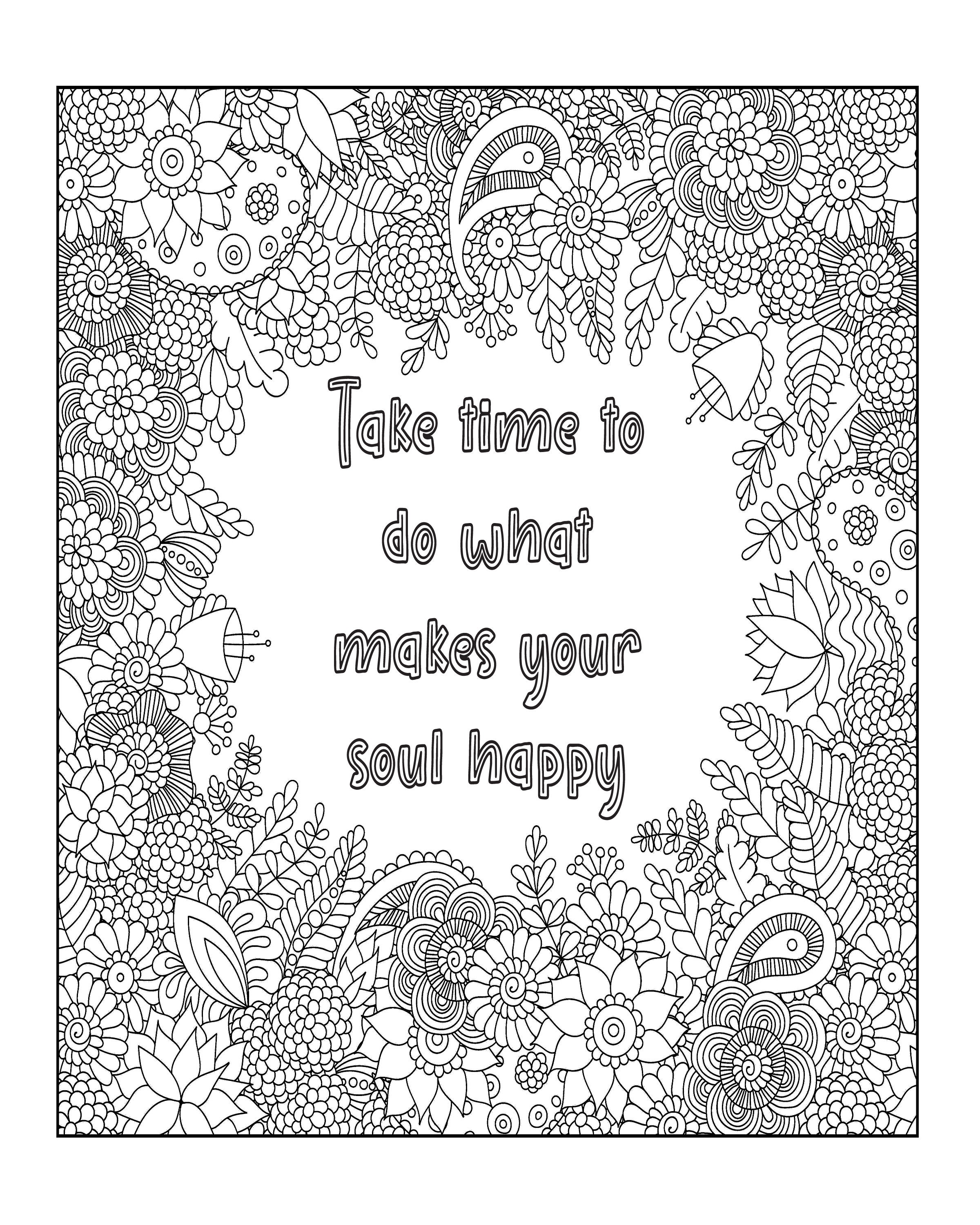 Inspirational Quotes Zentangle Coloring Pages for Adults (digital ...