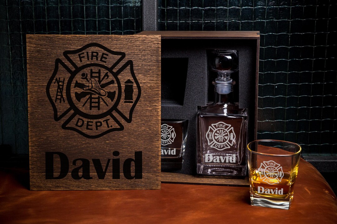 Personalized Firefighter Whiskey Decanter Set Christmas Gift - Etsy
