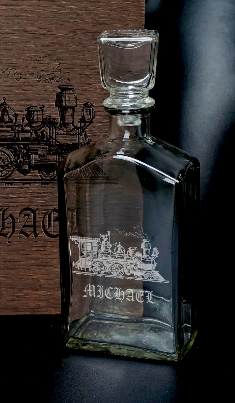 Vintage Train Personalized Whiskey Decanter Set: Oak Box Option - Etsy