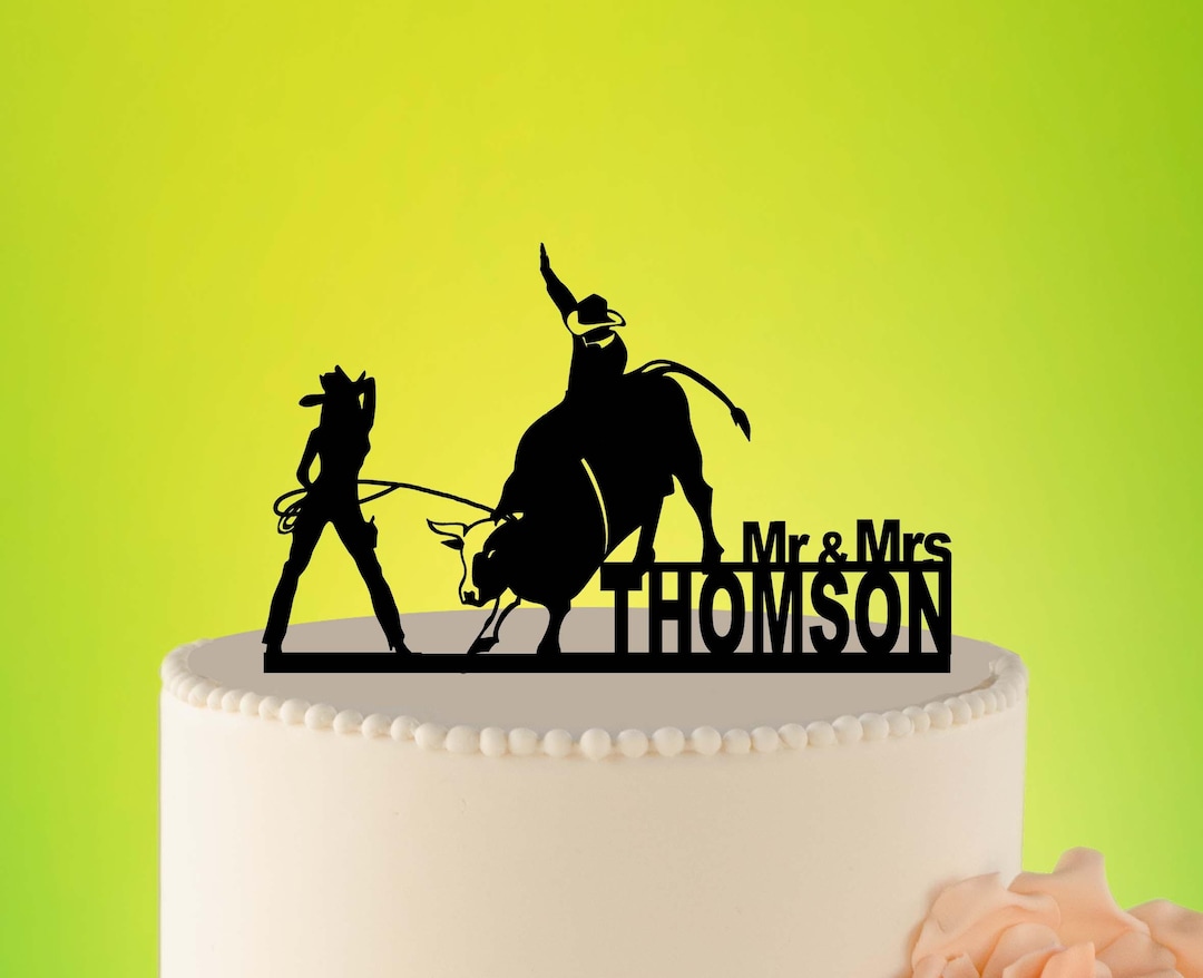 Cowboy Topper, Bull Rider and Cowgirl Wedding Cake Topper, Rustic Cake ...