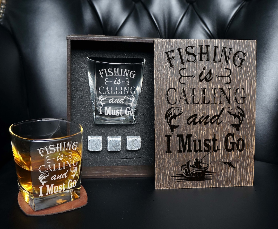 Personalized Fishing Whiskey Glass Gift Set: Engraved Oak Box - Etsy