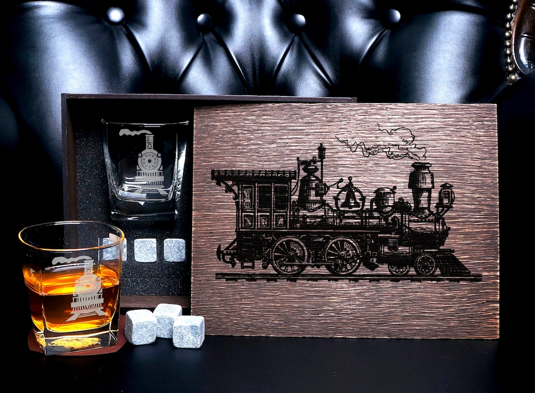 Personalized Train Whiskey Gift Set: Engraved Wood Box, Glasses ...