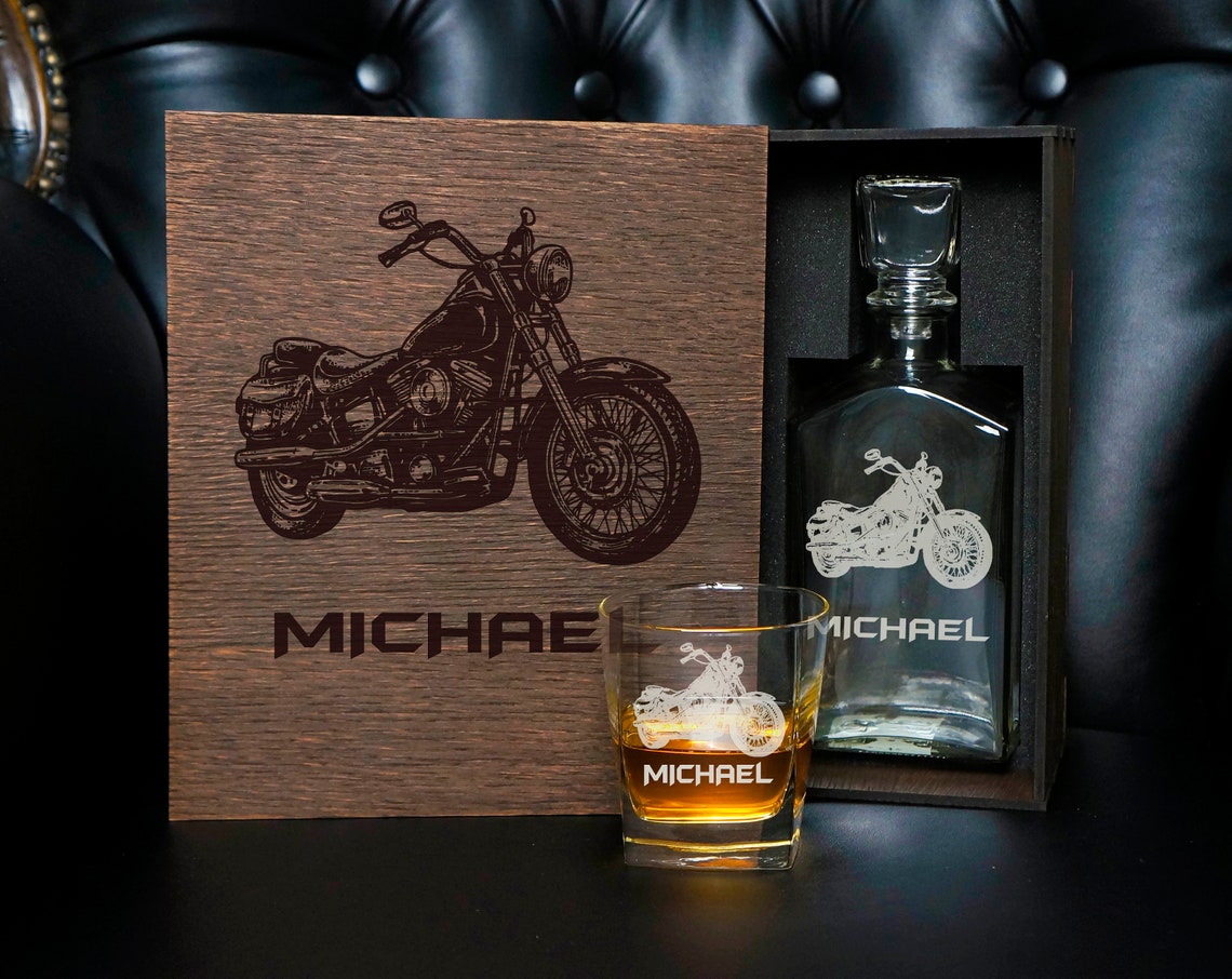 Personalized Motorcycle Decanter Set Glass Decanter Whiskey - Etsy