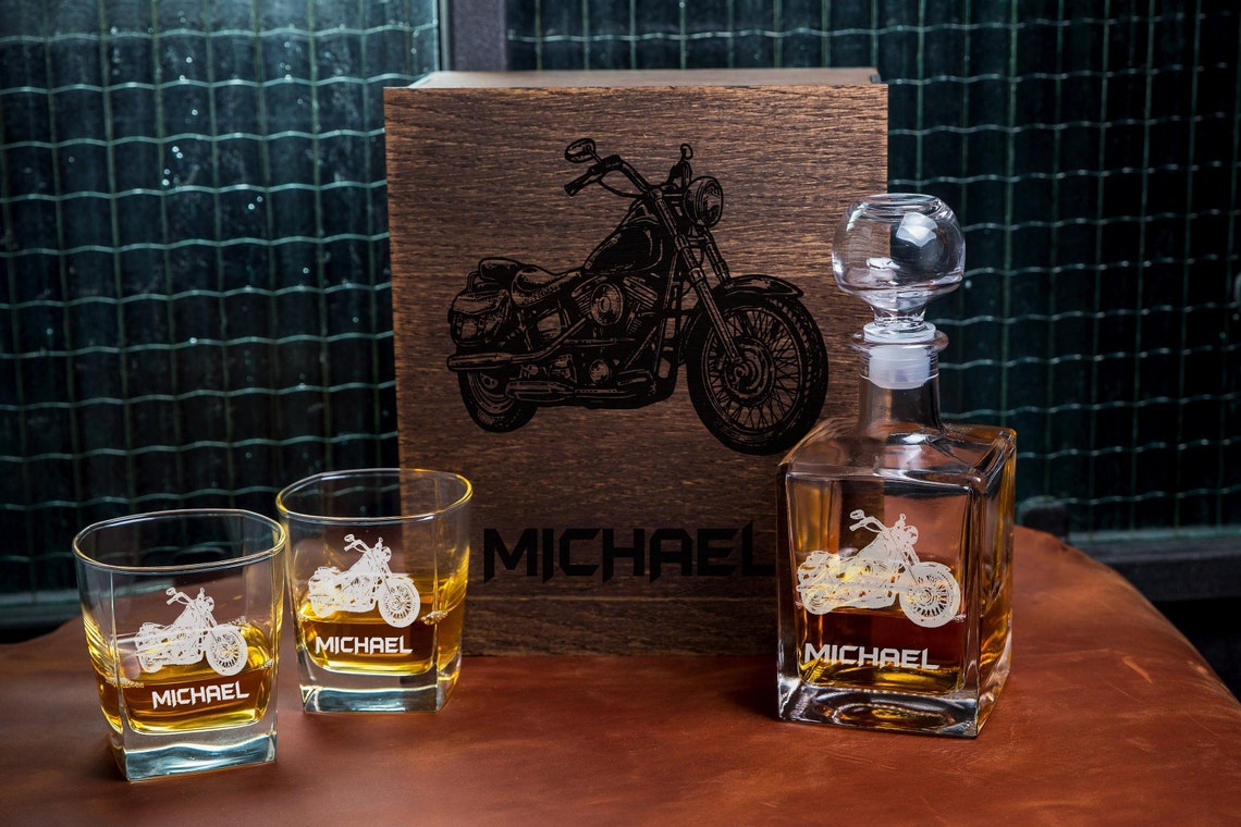 Personalized Motorcycle Decanter Set Glass Decanter Whiskey | Etsy