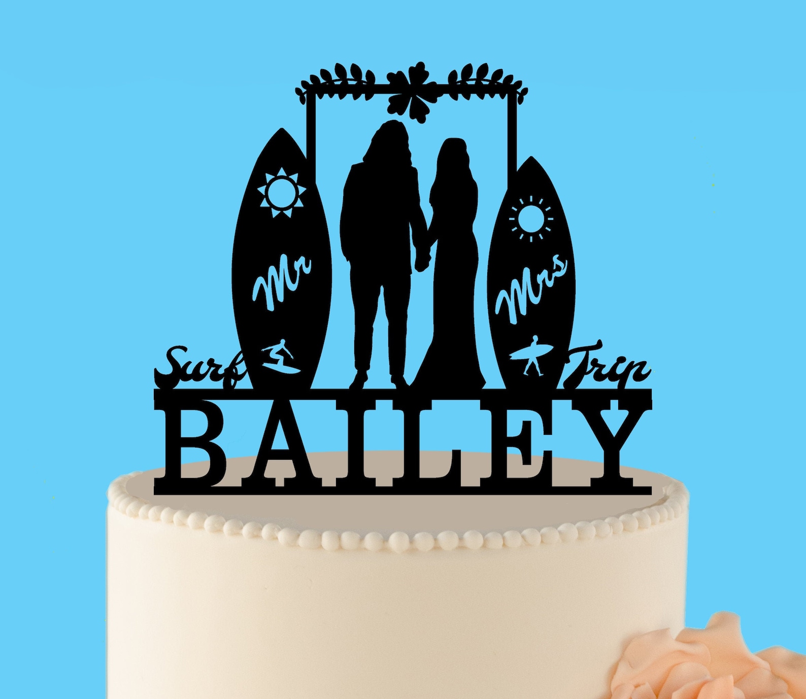 Surfing Wedding Cake Topper: Acrylic Silhouette Surfboard Design - Etsy