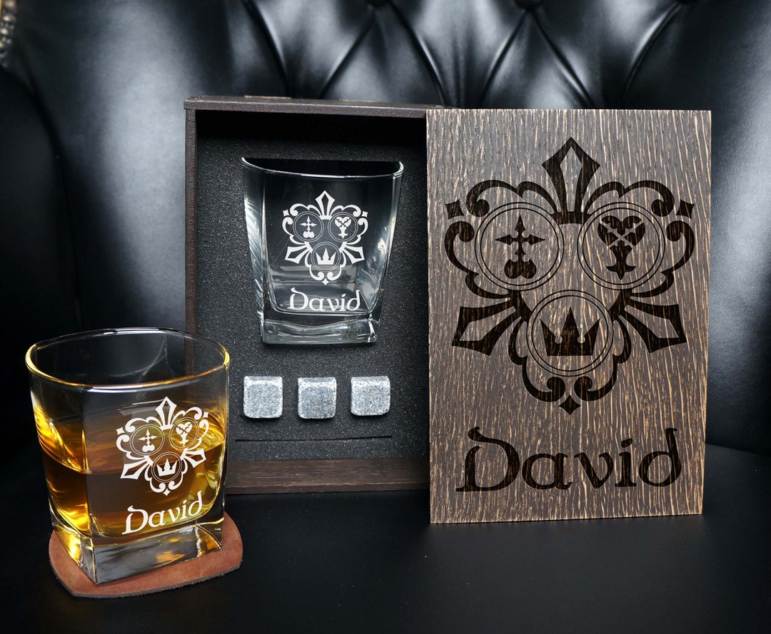 Whiskey Gift Set, Personalized Whisky Gift Set in Wood Box, Gift Glass ...