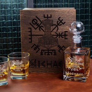 Christmas Gift for Him Whiskey Decanter Set in Wooden Box Viking Gift ...