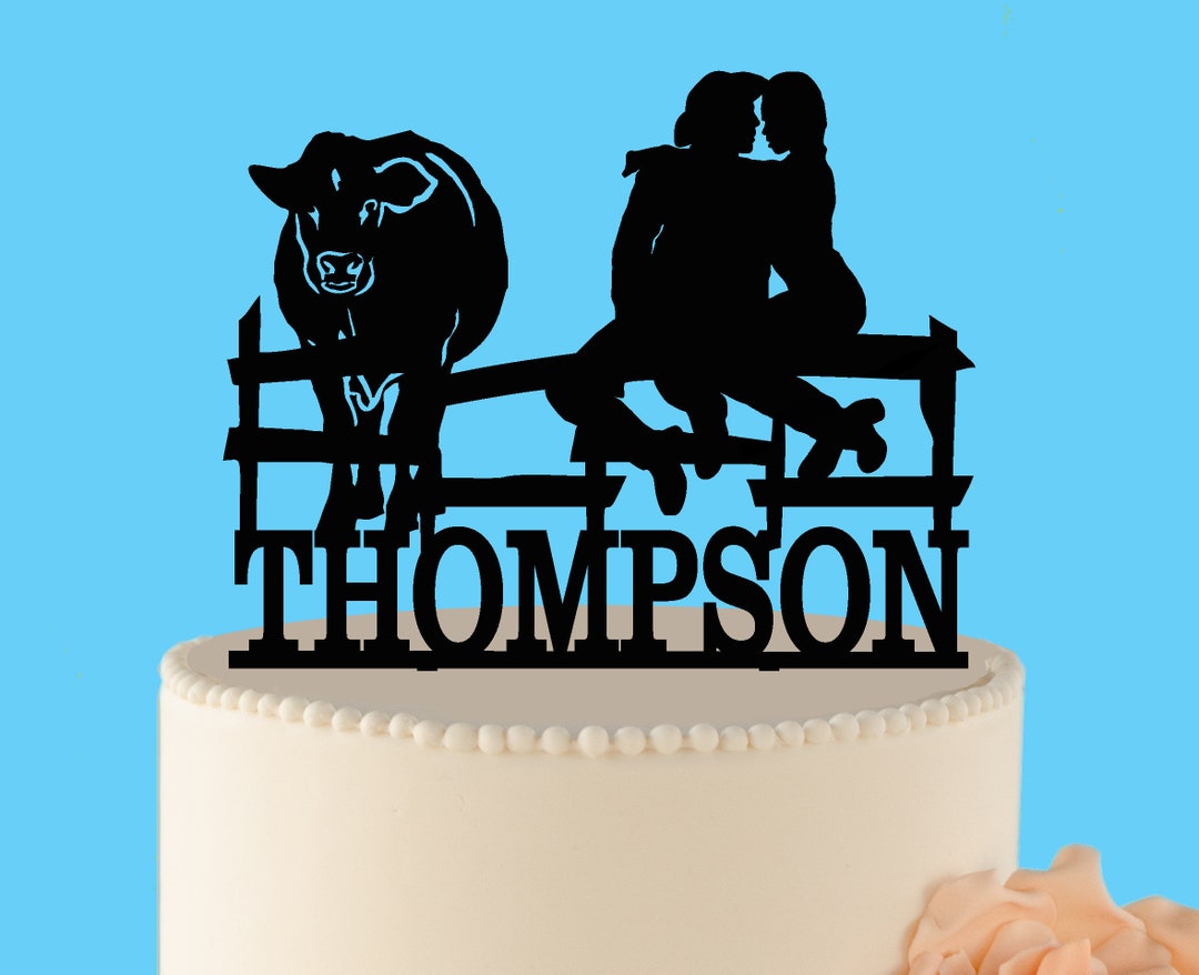 Rustic Ranch Wedding Cake Topper: Cowboy Boots, Cow, Couple Silhouette ...