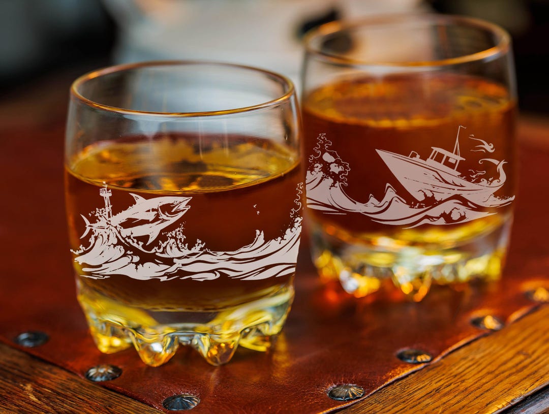 Whiskey Bourbon Glasses Fishing Whiskey Glass, Christmas Gift for Him ...
