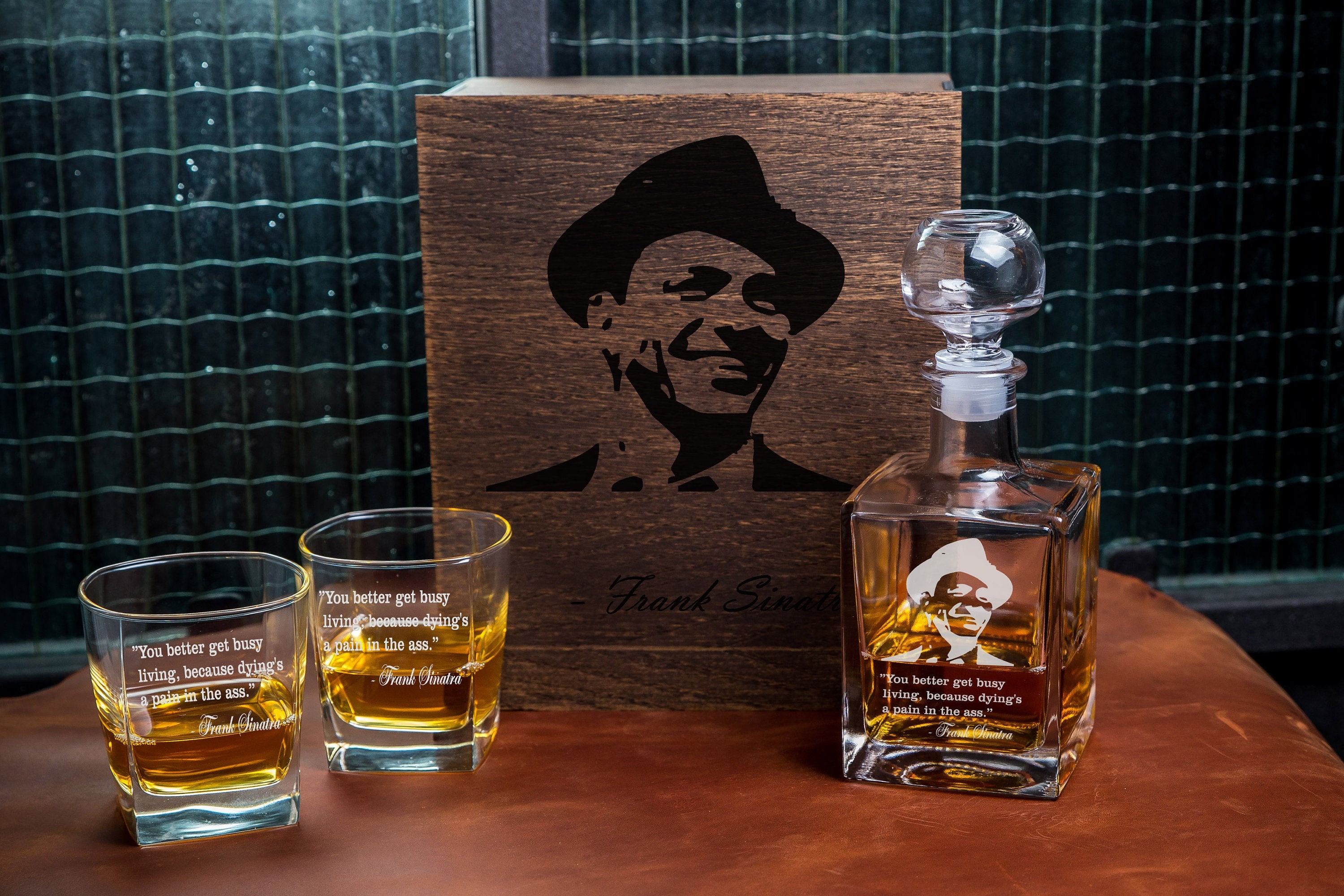 Frank Sinatra Whiskey Decanter Gift Set: Engraved Glass & Wood Box - Etsy