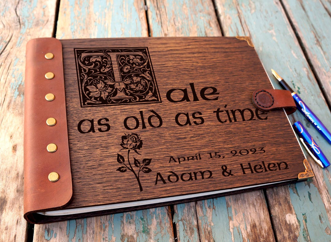 Rustic Wedding Guest Book: Engraved Wood & Leather Album - Etsy