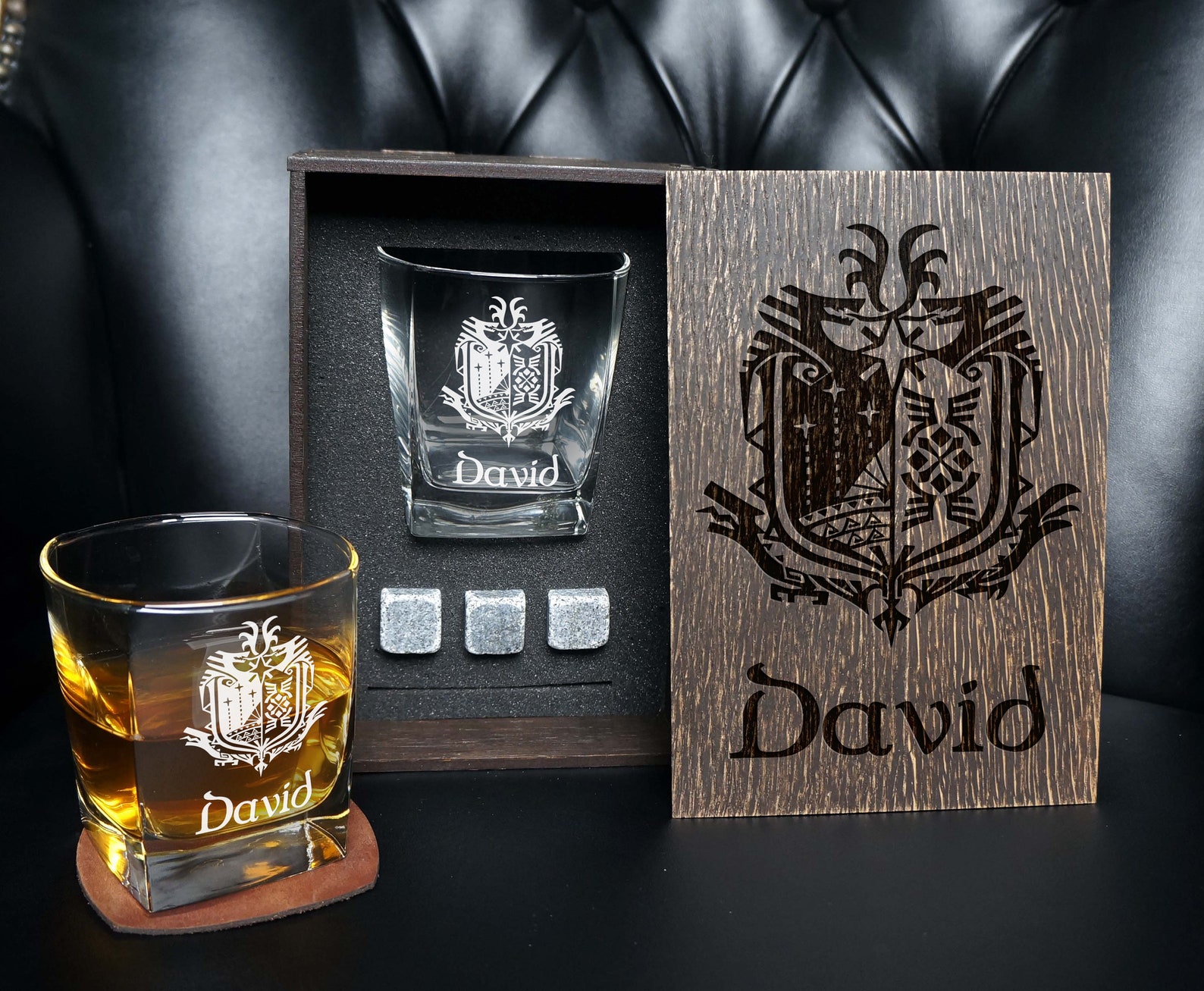 Whiskey Gift Set in Wood Box Whiskey Set - Etsy