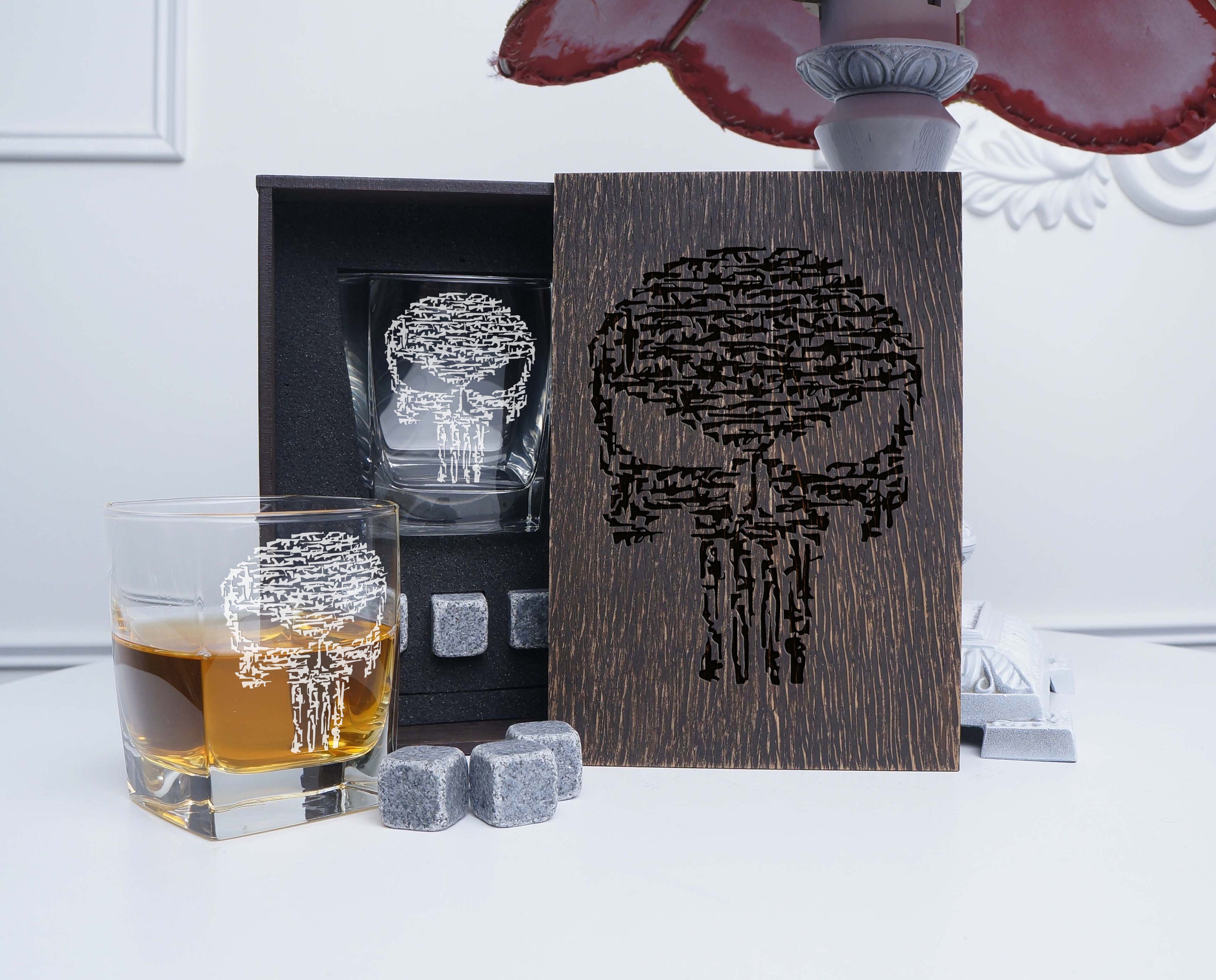 Skull Whiskey Gift Set in Wooden Box Guns Skull Skull With - Etsy