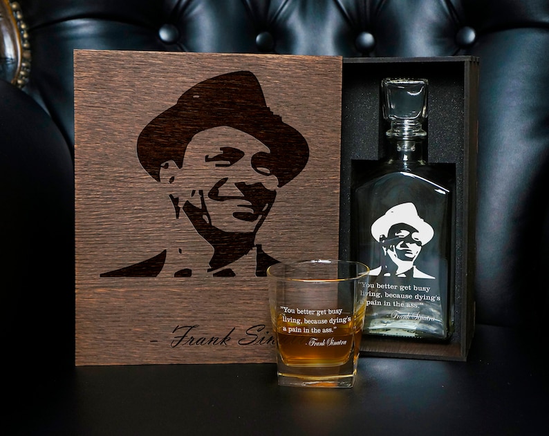 Frank Sinatra Whiskey Decanter Gift Set: Engraved Glass & Wood Box - Etsy