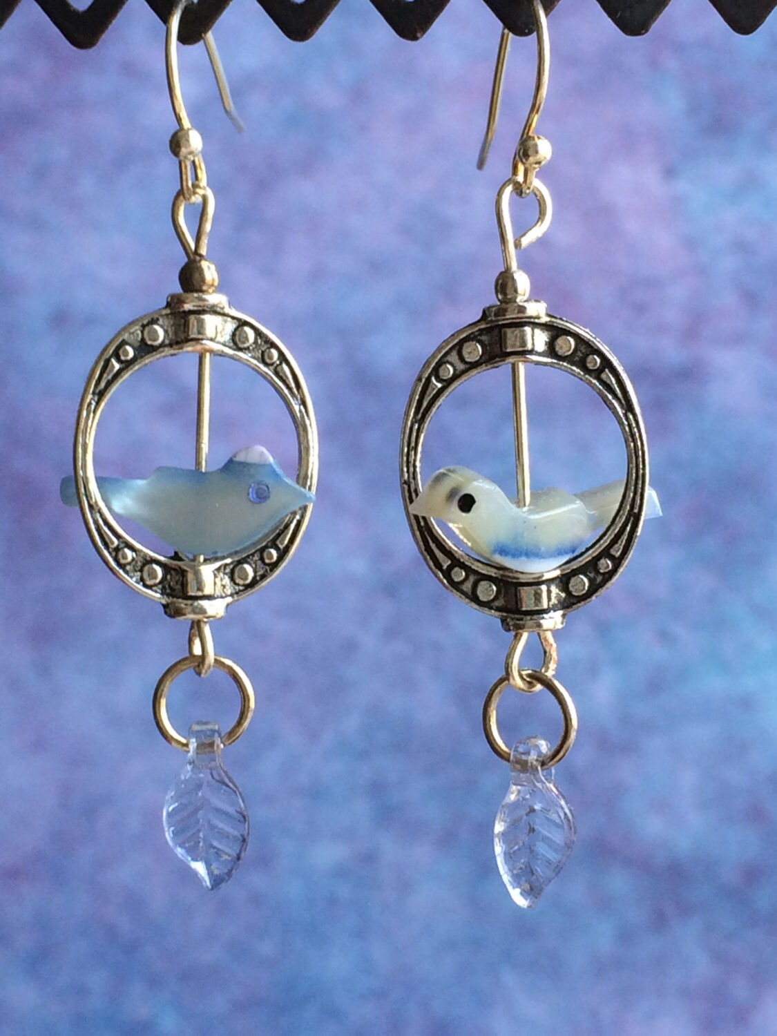 Fetish Birds in Antique Hoops With Silver Leaf Dangles - Etsy