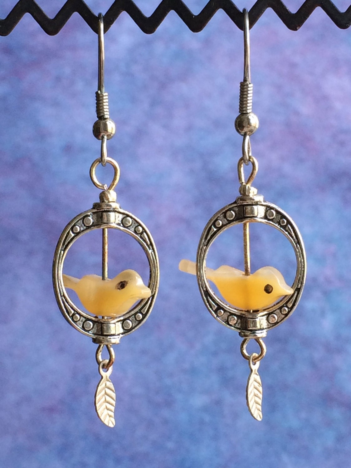 Fetish Birds in Antique Hoops With Silver Leaf Dangles - Etsy