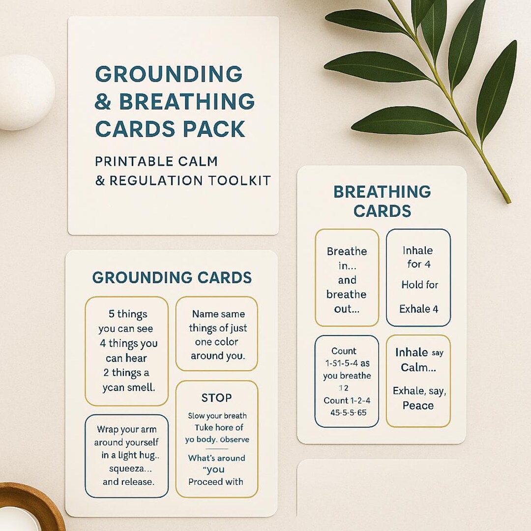 Grounding and Breathing Cards Printable | Calm Down Coping Skills ...
