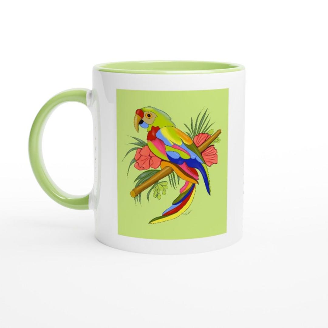 Parrot Coffee Mug: Tropical Bird Art, Colorful Ceramic Mug - Etsy