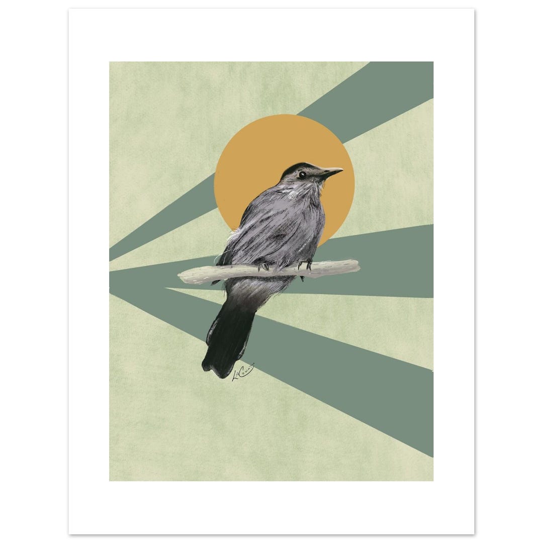 Unframed Gray Catbird Print - Abstract Green Art - Fits Standard Frames ...