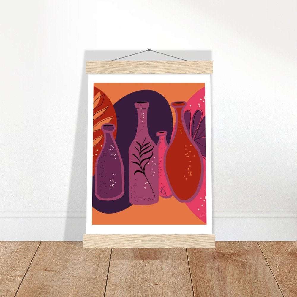 8x12 Paper Wine Bottle Poster With Hanger. Bar Cart Accessories Home or ...