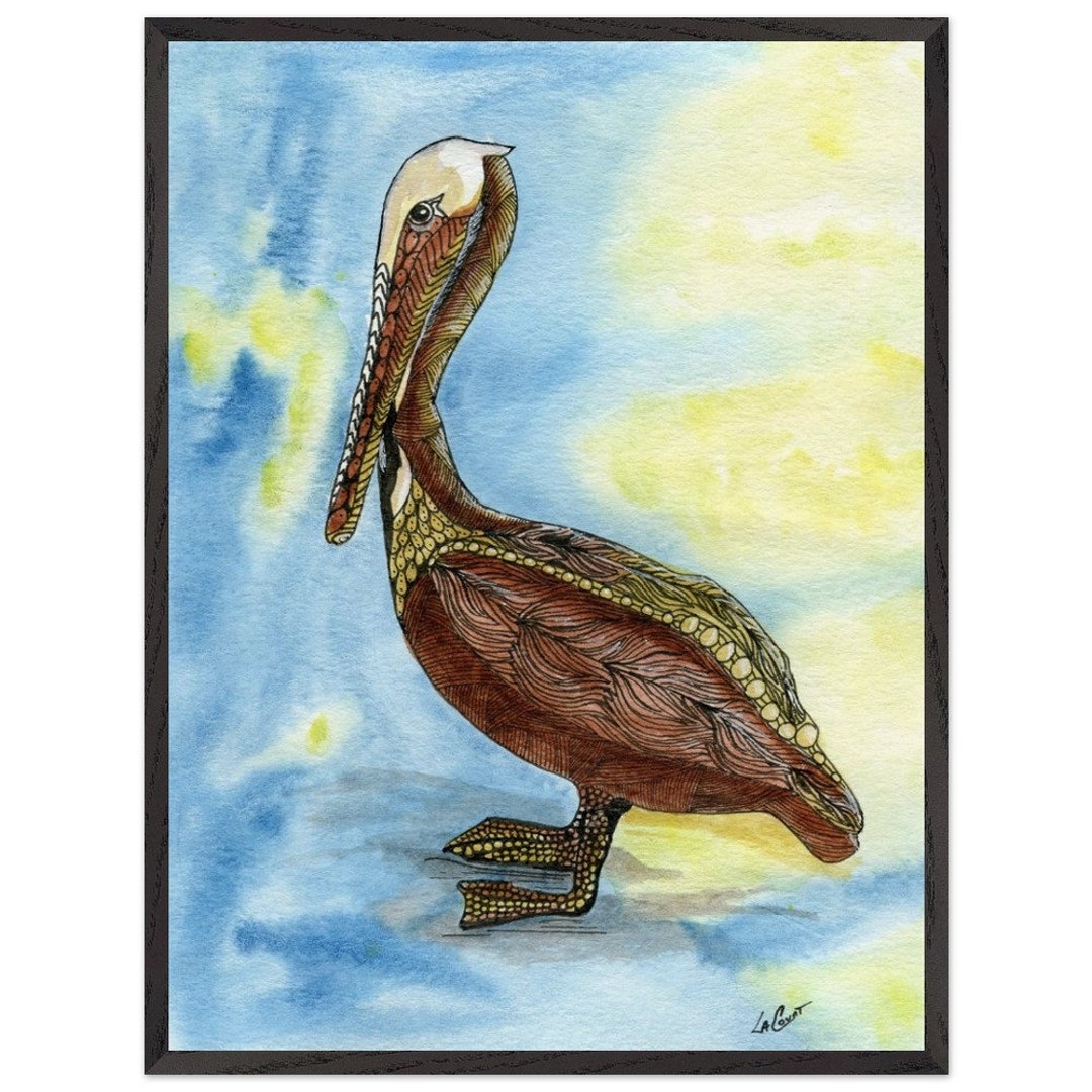 Watercolor Pelican Painting Poster With Museum-quality Paper. zentangle ...