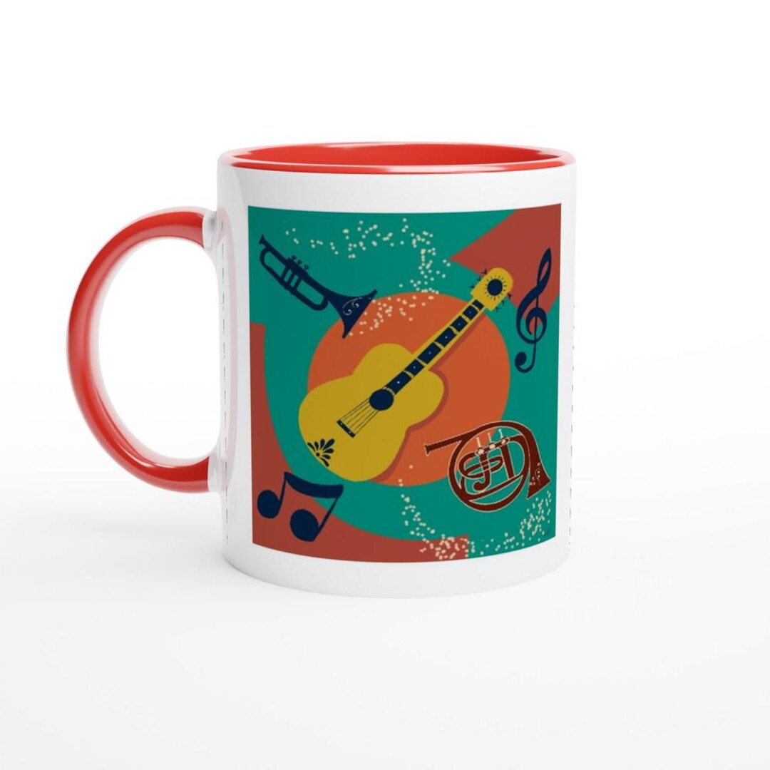 Music Coffee Mug: Fun Instrument Design, Red Interior - 11oz Ceramic - Etsy