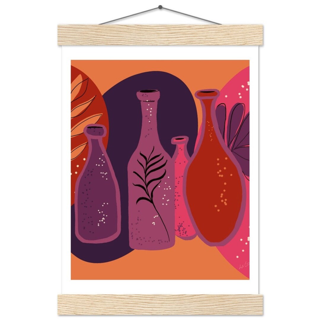 8x12 Paper Wine Bottle Poster With Hanger. Bar Cart Accessories Home or ...