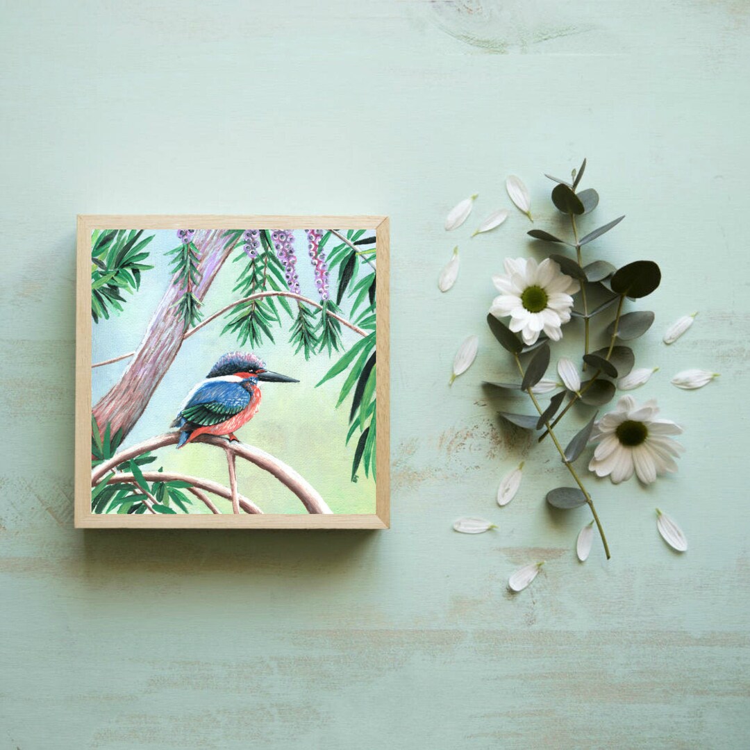 Tiny Art, Small Wall Art, Colourful Bird Painting, Tiny Wall Art Print ...
