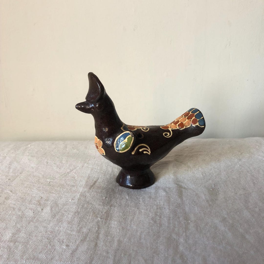 Vintage Pottery Bird Whistle - Old Clay Whistle - Painted Hen Whistle ...