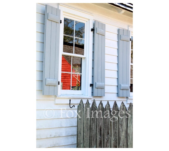 White Cottage Picket Fence Window Reflection Red Barn - Etsy