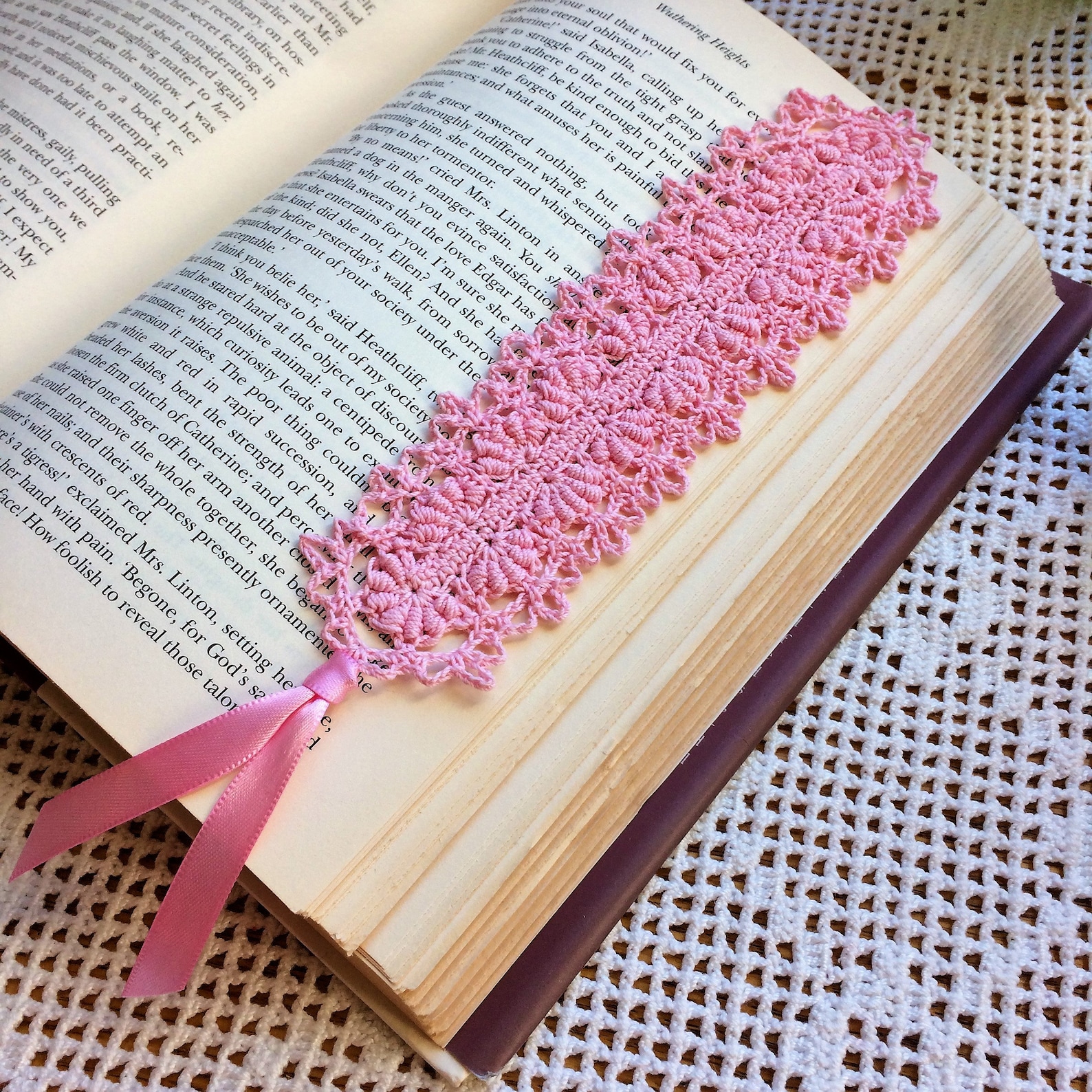 Crochet Bookmark Bookmark With Pink Ribbon Handmade | Etsy