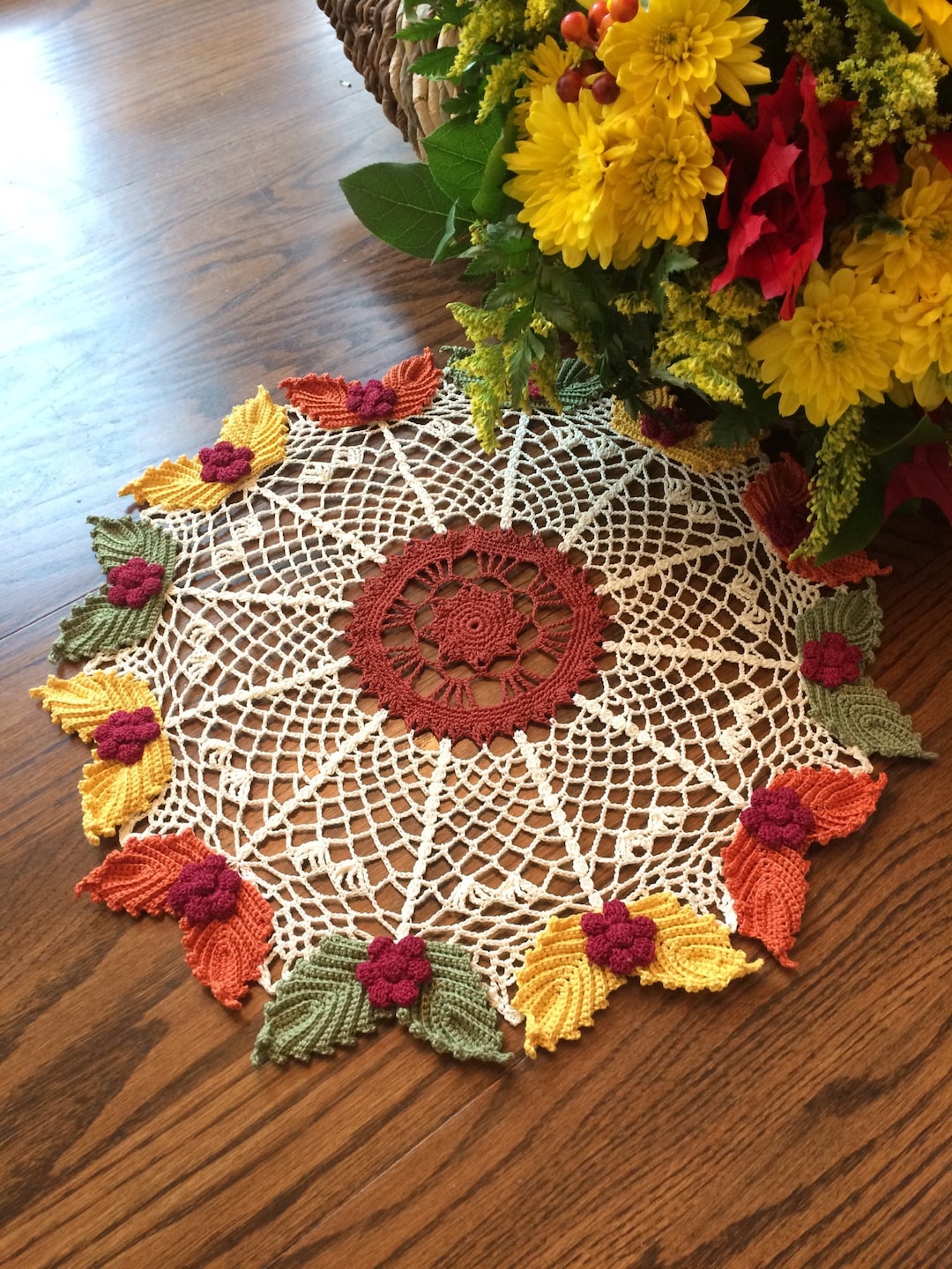 Handmade Crochet Fall Doily: Autumn Home Decor, 16 Inch Round - Etsy