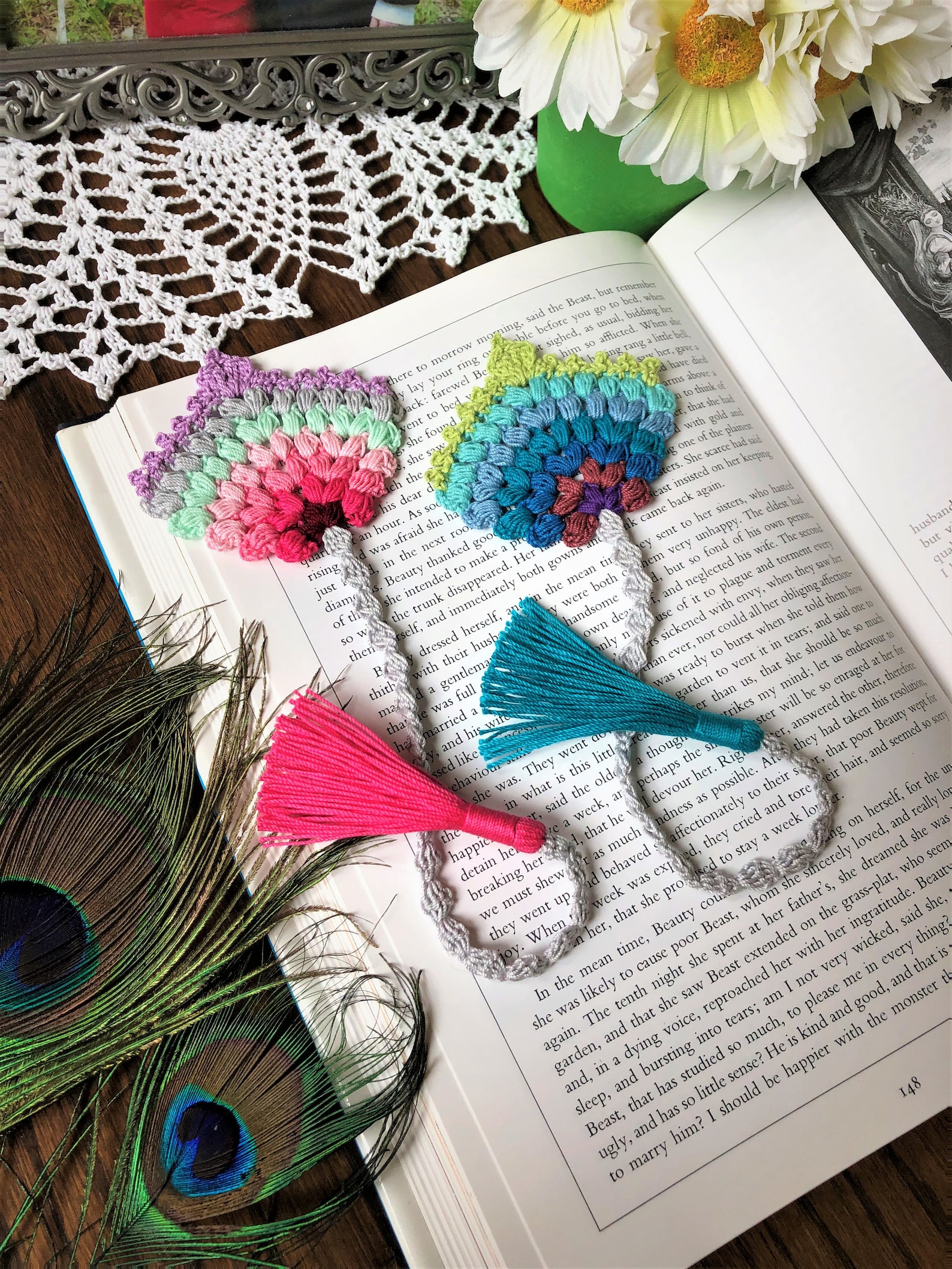 Crochet Bookmark Peacock Feather Bookmark College - Etsy