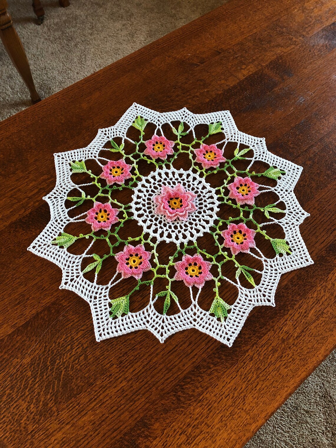 Crochet Doily Crochet Flower Doily 18 Inches Round Doily | Etsy