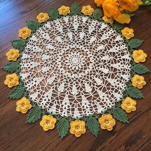 Crochet Doily Made to Order Crochet Rose Doily Roses and Leaves Doily ...