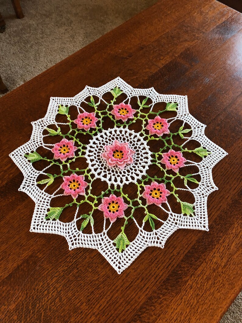 Crochet Doily Crochet Flower Doily 18 Inches Round Doily - Etsy