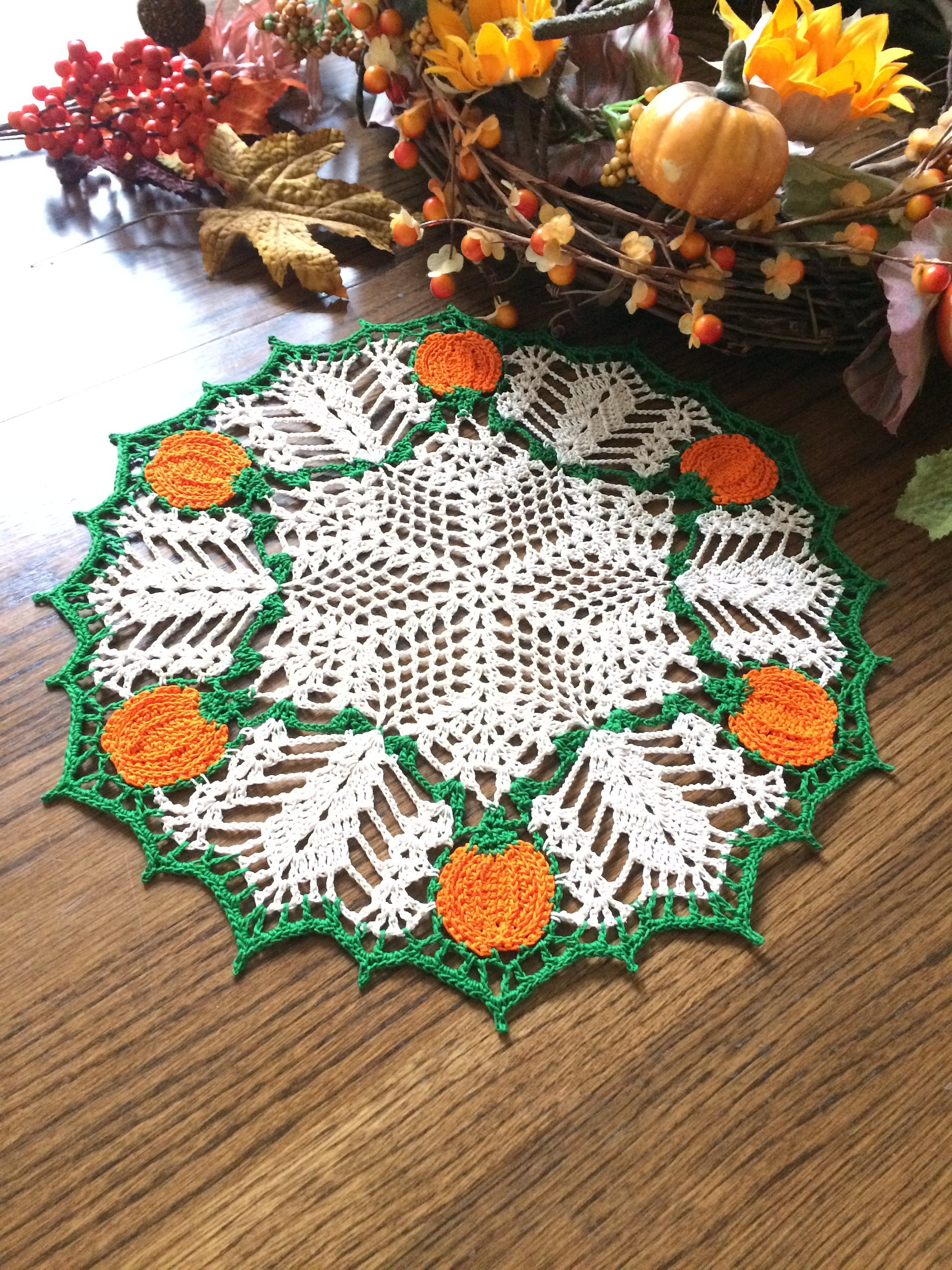 Crochet Pumpkin Doily: Fall Home Decor, 13 Inch Round - Etsy