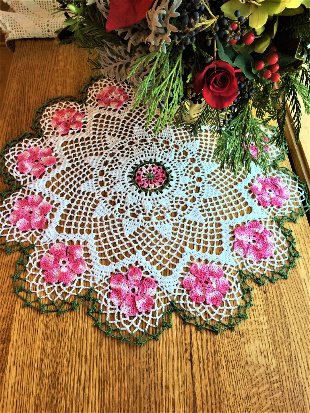 Crochet Doily Made to Order Rose Doily Housewarming Gifts Flower Doily ...