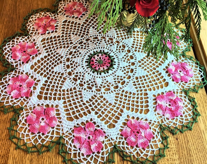 Crochet Doily Made to Order Rose Doily Housewarming Gifts Flower Doily ...