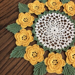 Crochet Doily, Made to Order Doily, Yellow Rose Doily, Crochet Floral ...