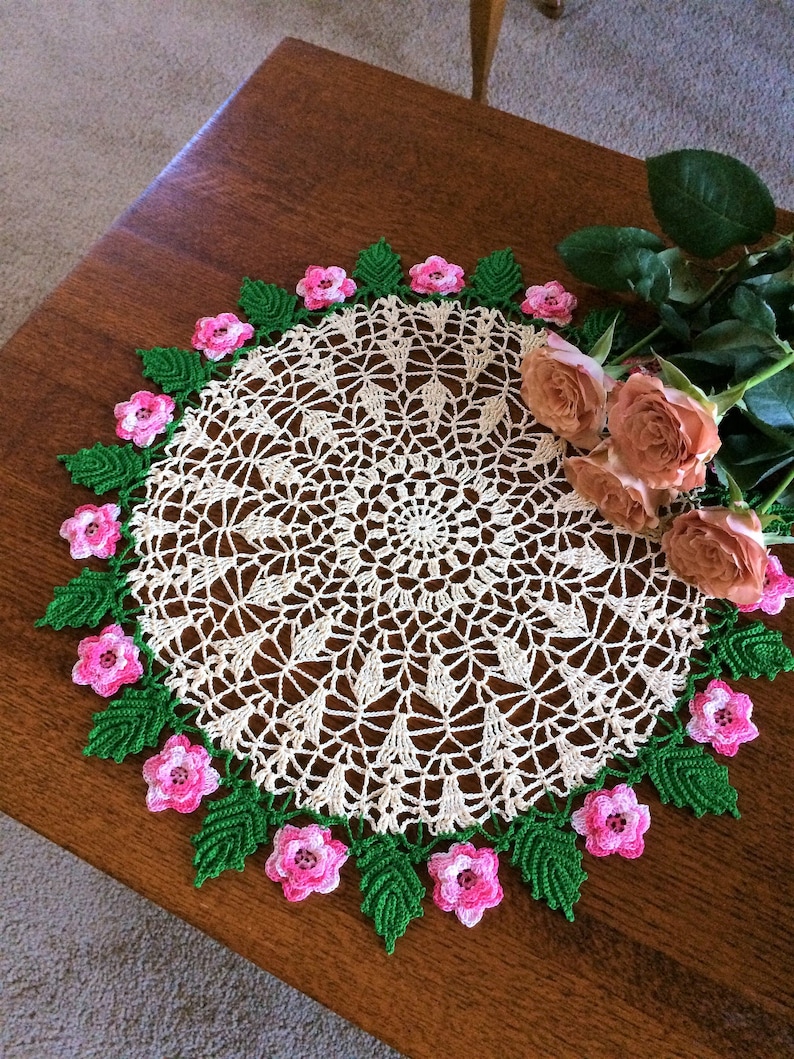 Crochet Doily Made to Order Doily Crochet Pink Rose Doily - Etsy