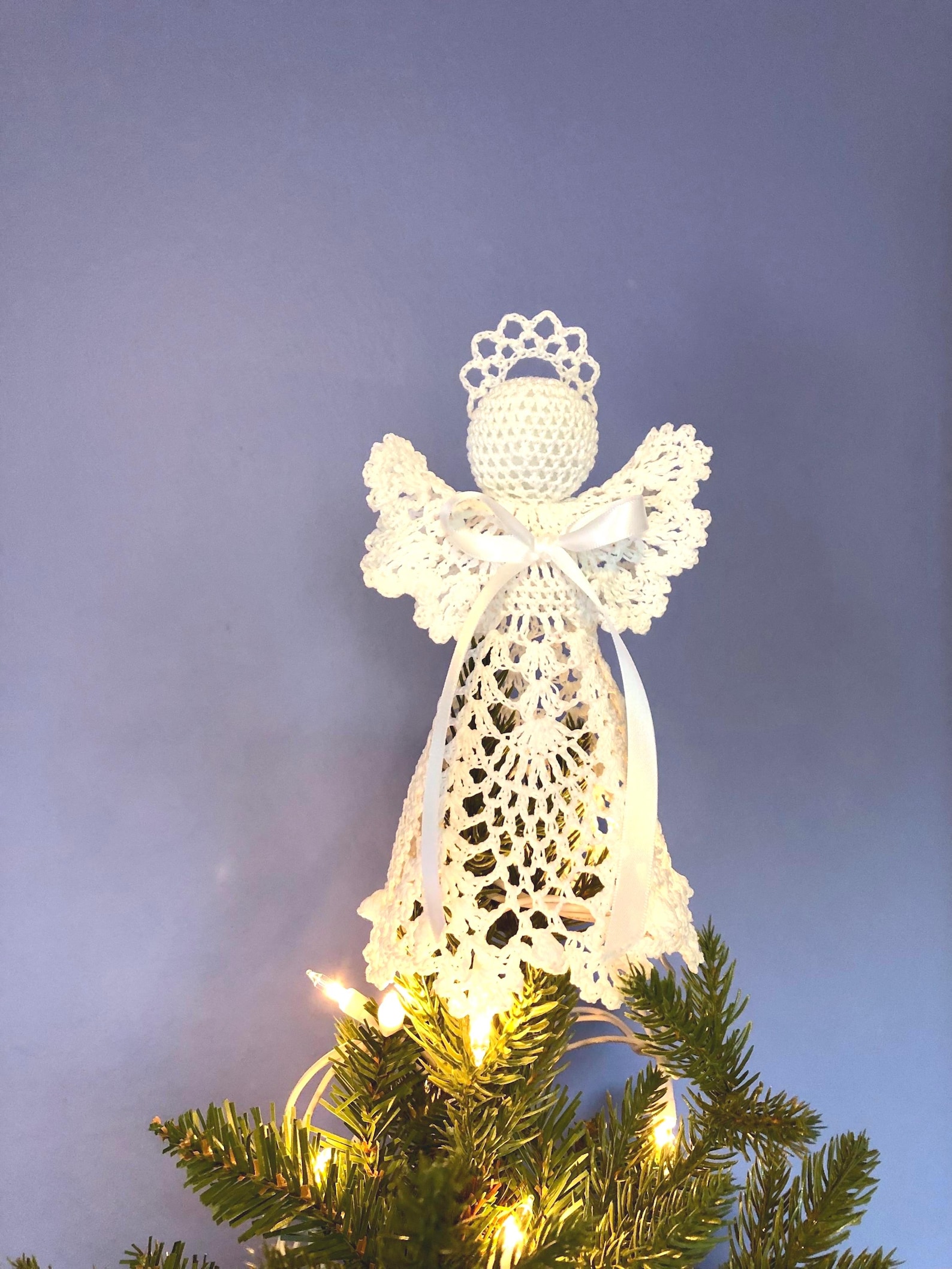 Crochet Angel Christmas Tree Topper: White Cotton Treetop Angel - Etsy