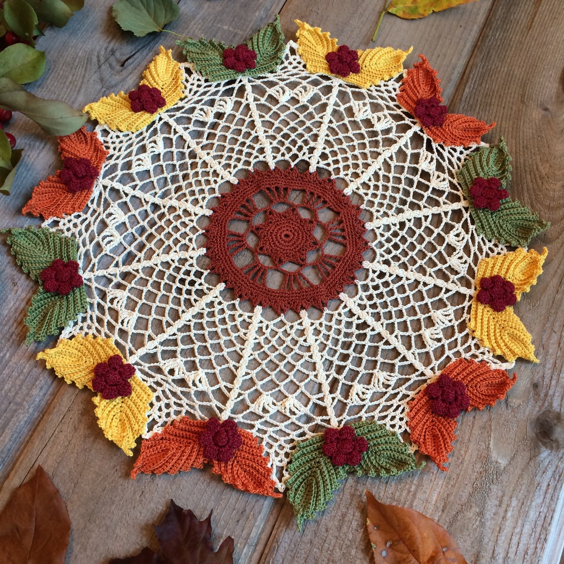 Handmade Crochet Fall Doily: Autumn Home Decor, 16 Inch Round - Etsy