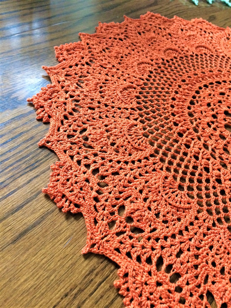 Crochet Doily: 19" Orange Cotton, Fall Home Decor - Etsy