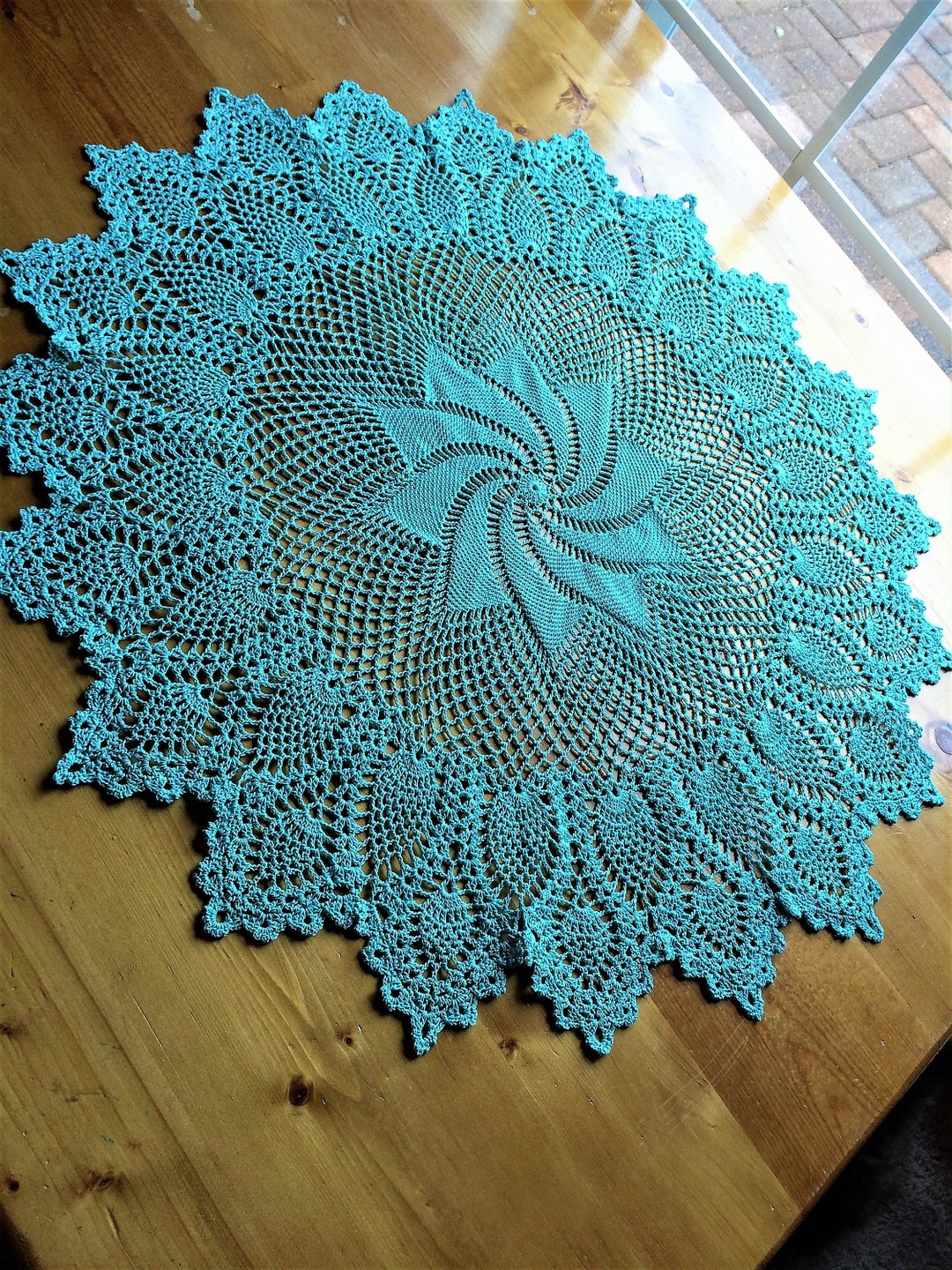 Crochet Doily, 29 Inches Round Doily, Large Doily, Pinwheel Pineapple ...