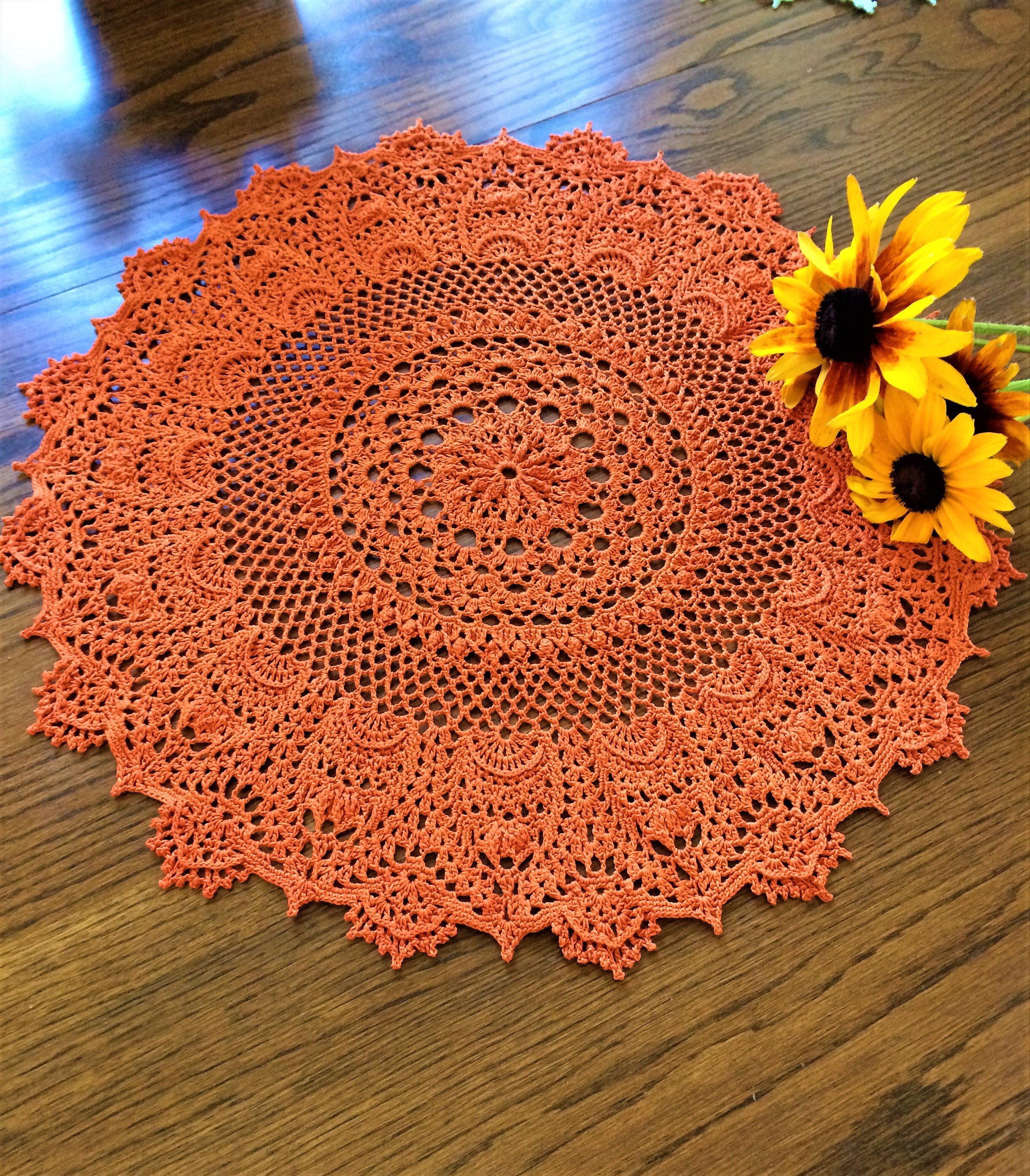 Crochet Doily: 19" Orange Cotton, Fall Home Decor - Etsy