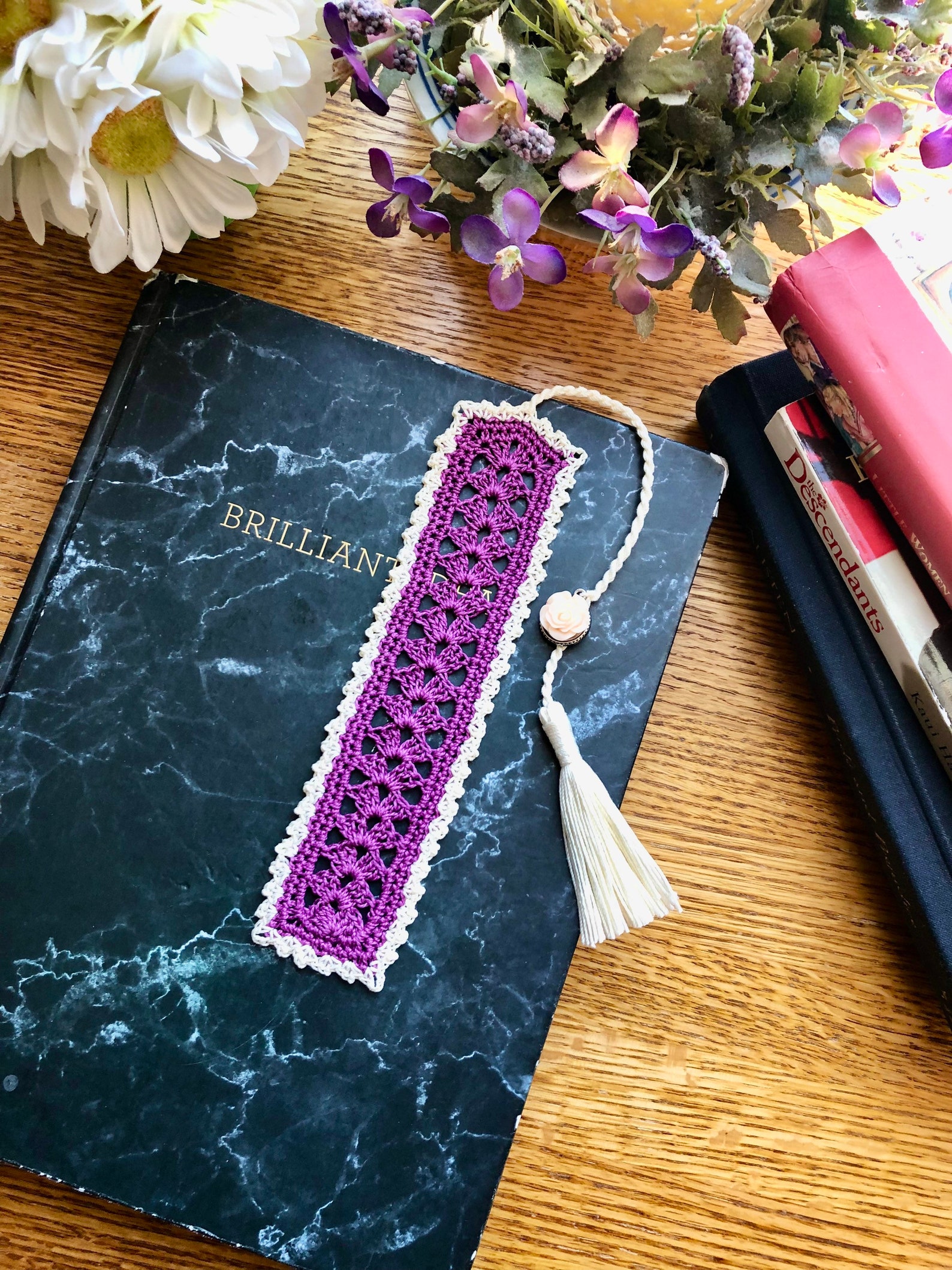 Crochet Bookmark Bookmark With Flower Charm Books - Etsy