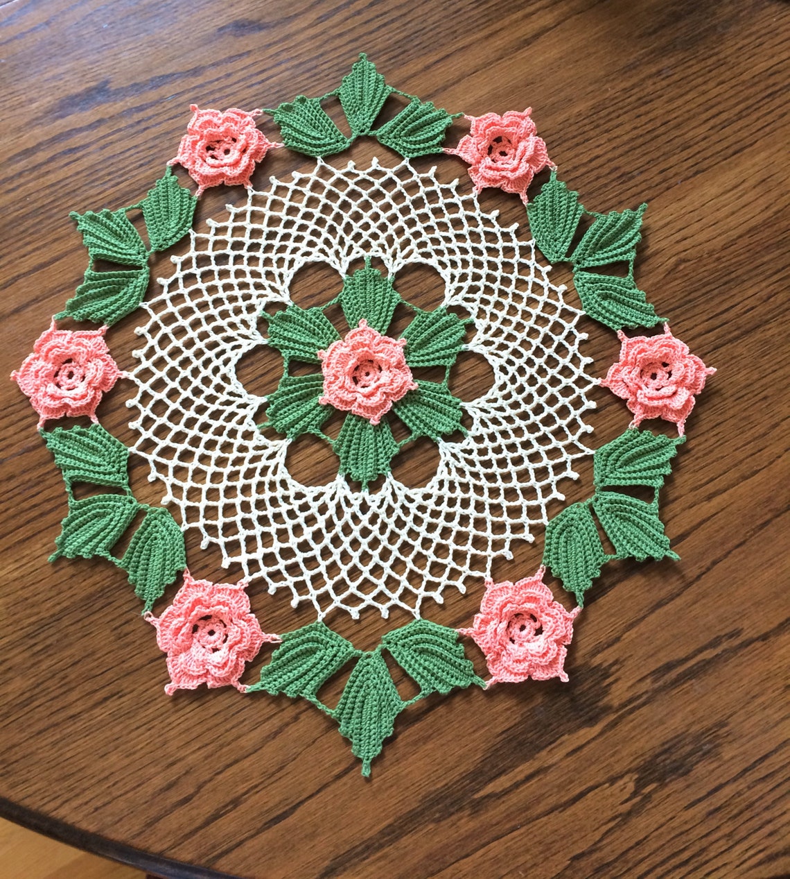 Crochet Rose Doily: Lt. Peach Floral Decor, 15 Inch - Etsy